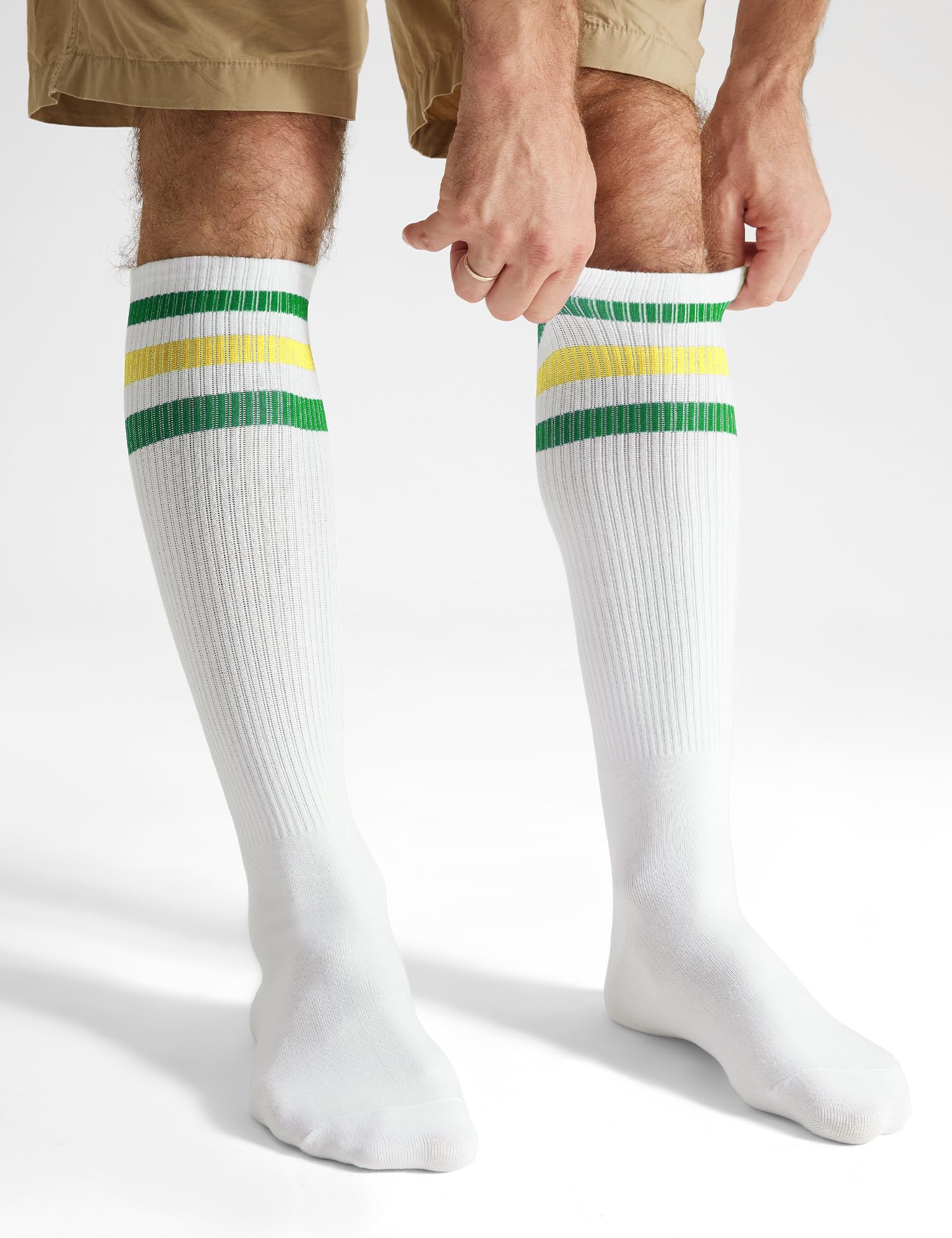 Joulli White Knee High Tube Long Socks Over the calf Cotton Knee Socks 2 Pairs