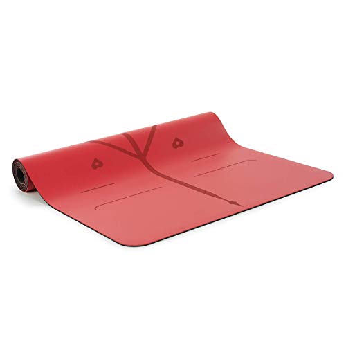 LIFORME Love Travel Yoga Mat- Free Yoga Bag, Patented Alignment System, Warrior-Like Grip, Non-Slip, Eco-Friendly, Ultra-Lightweight, Sweat Resistant, Long, Wide and Thick (Red)