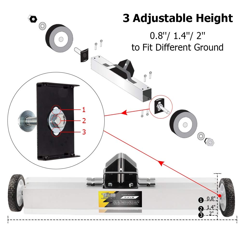 TUFFIOM 36-Inch Rolling Magnetic Pick-Up Sweeper | 30-LBS Capacity, with Quick Release Latch & Adjustable Long Handle, for Nails Needles Screws Collection