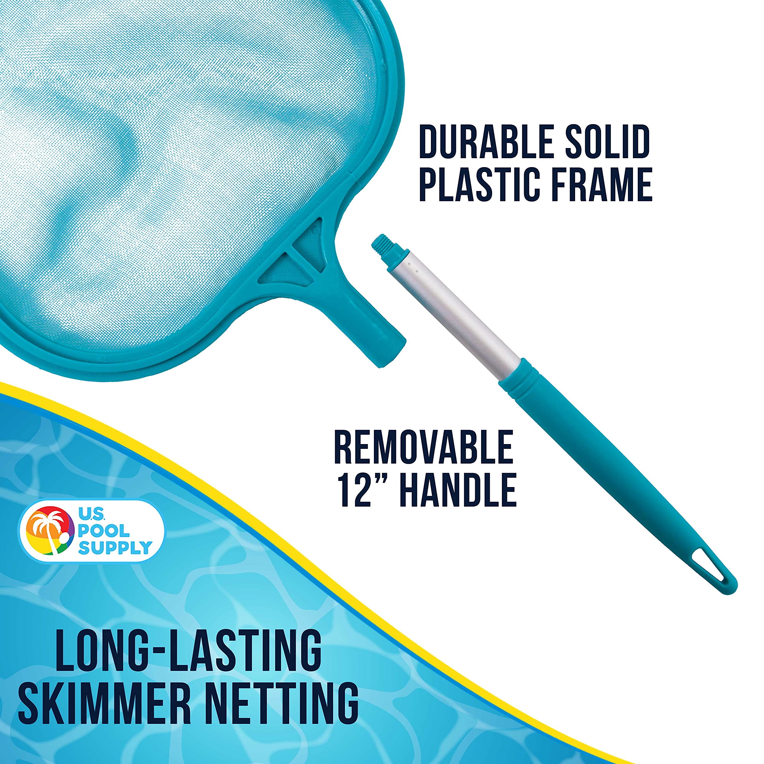 U.S. Pool Supply Professional Spa, Hot Tub, Pool Hand Leaf Skimmer Net, 26" Long with 12" Aluminum Pole - Fine Mesh Netting, Cleanout Leaves, Debris