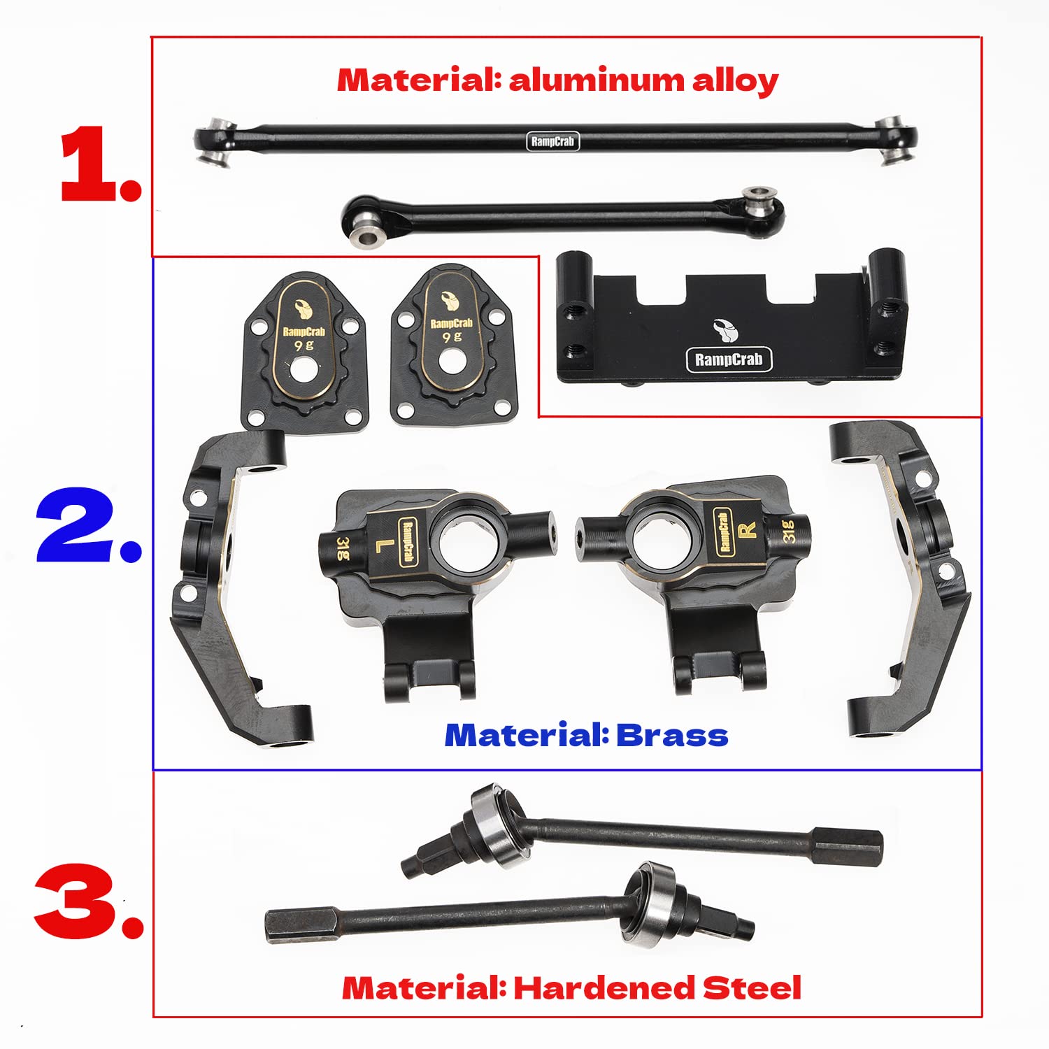 RampCrab RC Model Car Upgrades Parts for UTB18, 4-Wheel Steering 4WS Set for 1/18 AXIAL UTB18 Capra Trail Buggy