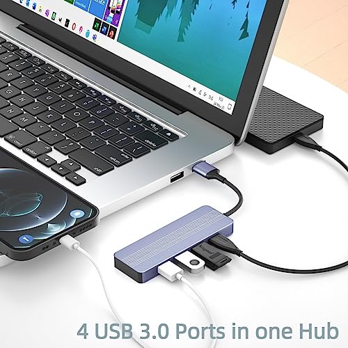 USB 3.0 Hub 4-Port, Ultra-Slim Data USB Hub Splitter USB Expander for MacBook, Mac Pro, Mac Mini, iMac, Surface Pro, XPS, PC, Laotop to Extend Flash Drive, HDD, Console, Printer, Camera,Keyborad etc