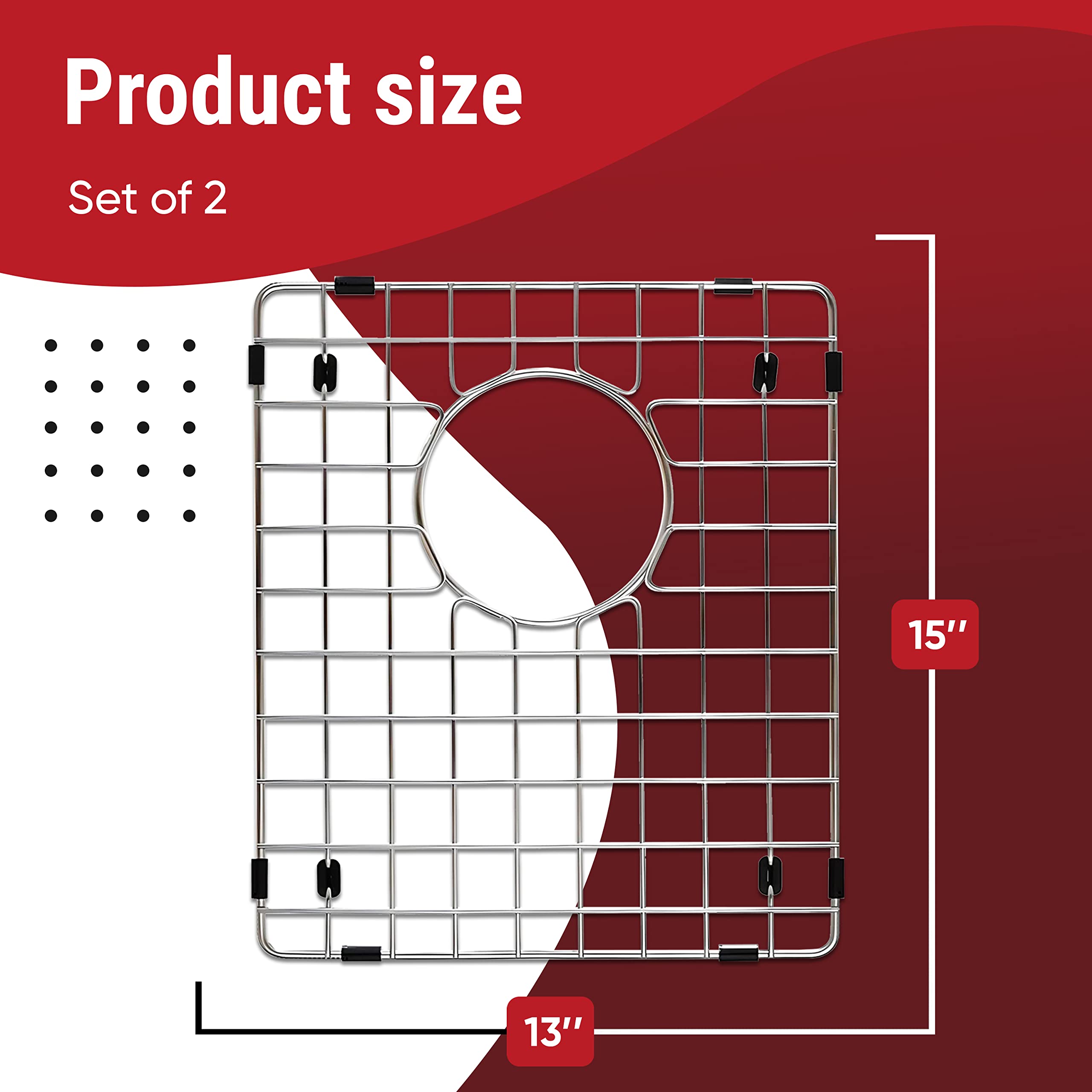 Sink Protectors for Kitchen Sink 15" x 13", Sink Grate for Bottom of Kitchen Sink Set of 2, Stainless Steel Sink Protector