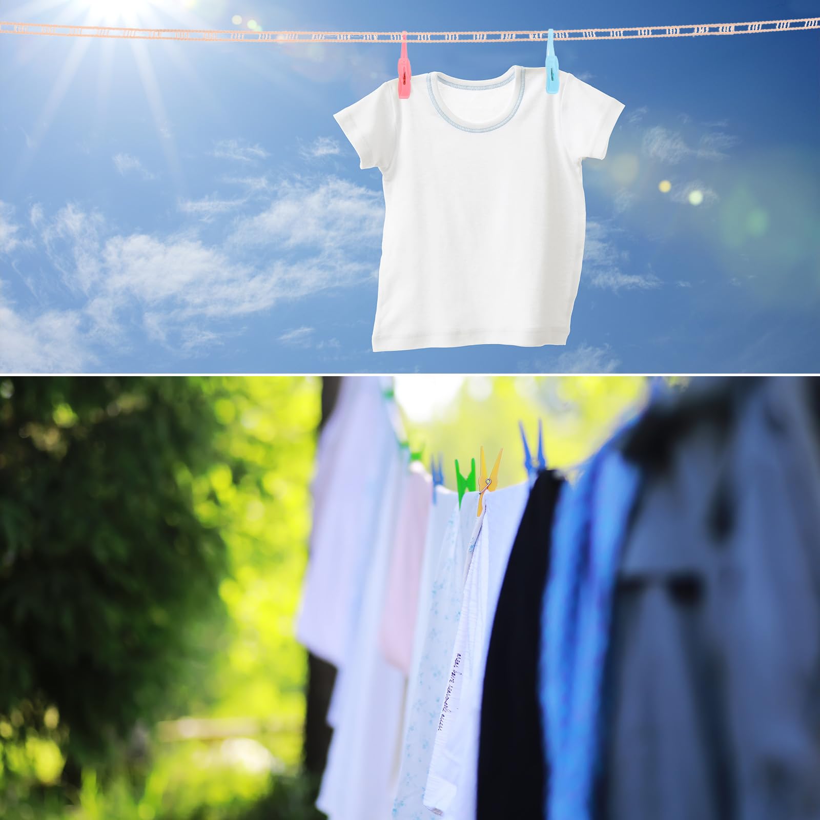 uxcell Windproof Clothesline, 10M 33ft Plastic Non-Slip Clothes Drying Rope Portable Travel Clothesline for Courtyard Outdoor Laundry Camping, White