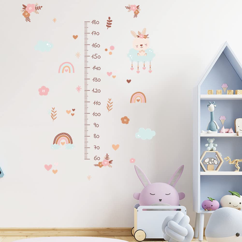 Rainbow Rabbit Flower Height Stickers Children's Room Kindergarten Home Decoration Wall Stickers self-Adhesive(Color 60-180cm)