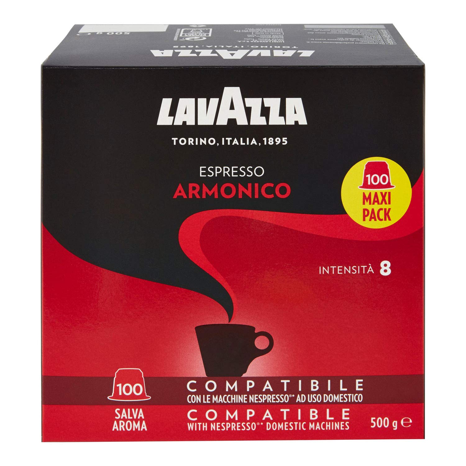 Lavazza Armonico Dark Roast Coffee Capsules Compatible with Nespresso® Original* Machines (Pack of 100)