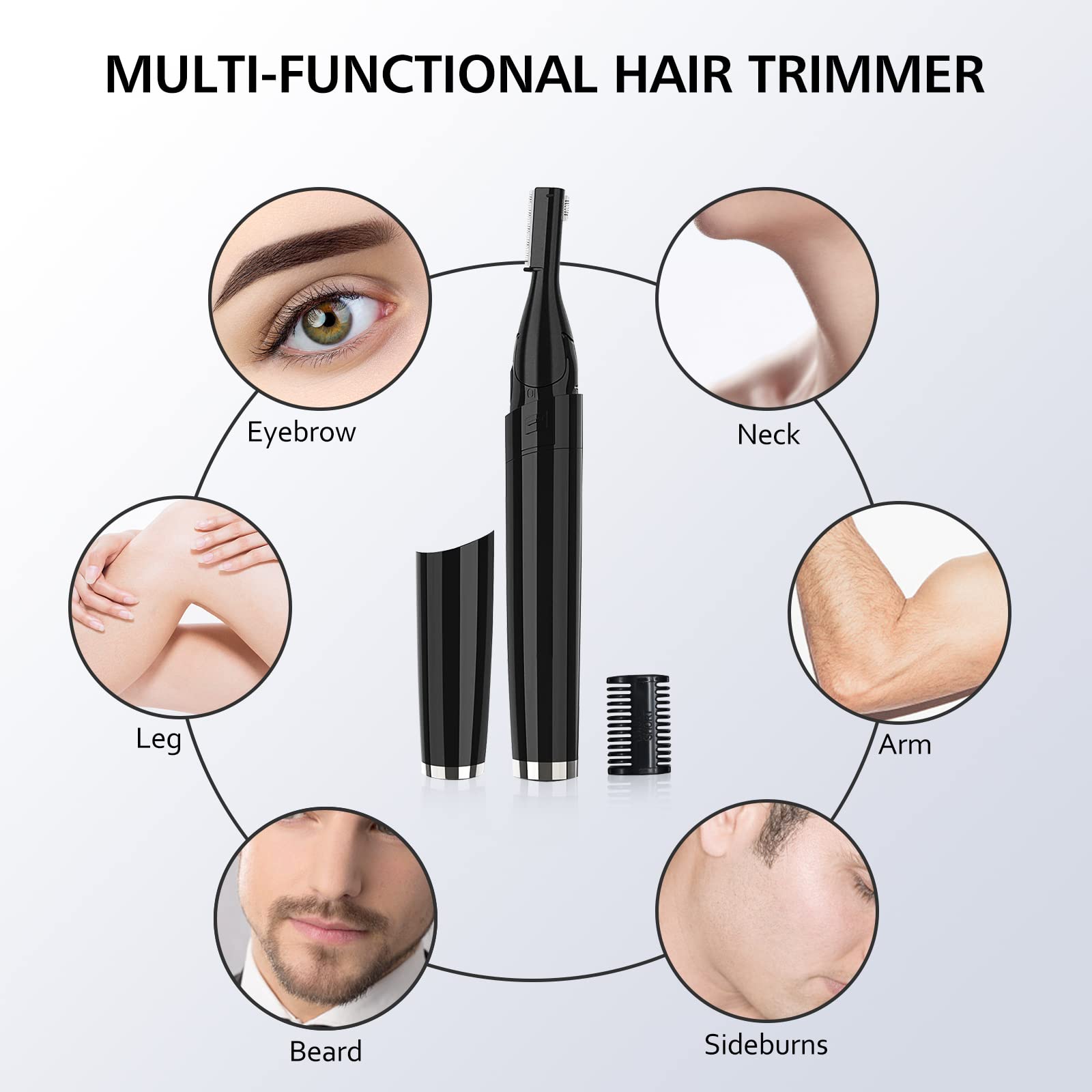 Yebicola Electric Eyebrow Trimmer, Face Razor for Women & Men, 2 in 1 Dual Blade Head, Smooth Pivoting, Easy to Carry, Sharp Blades Guarantee