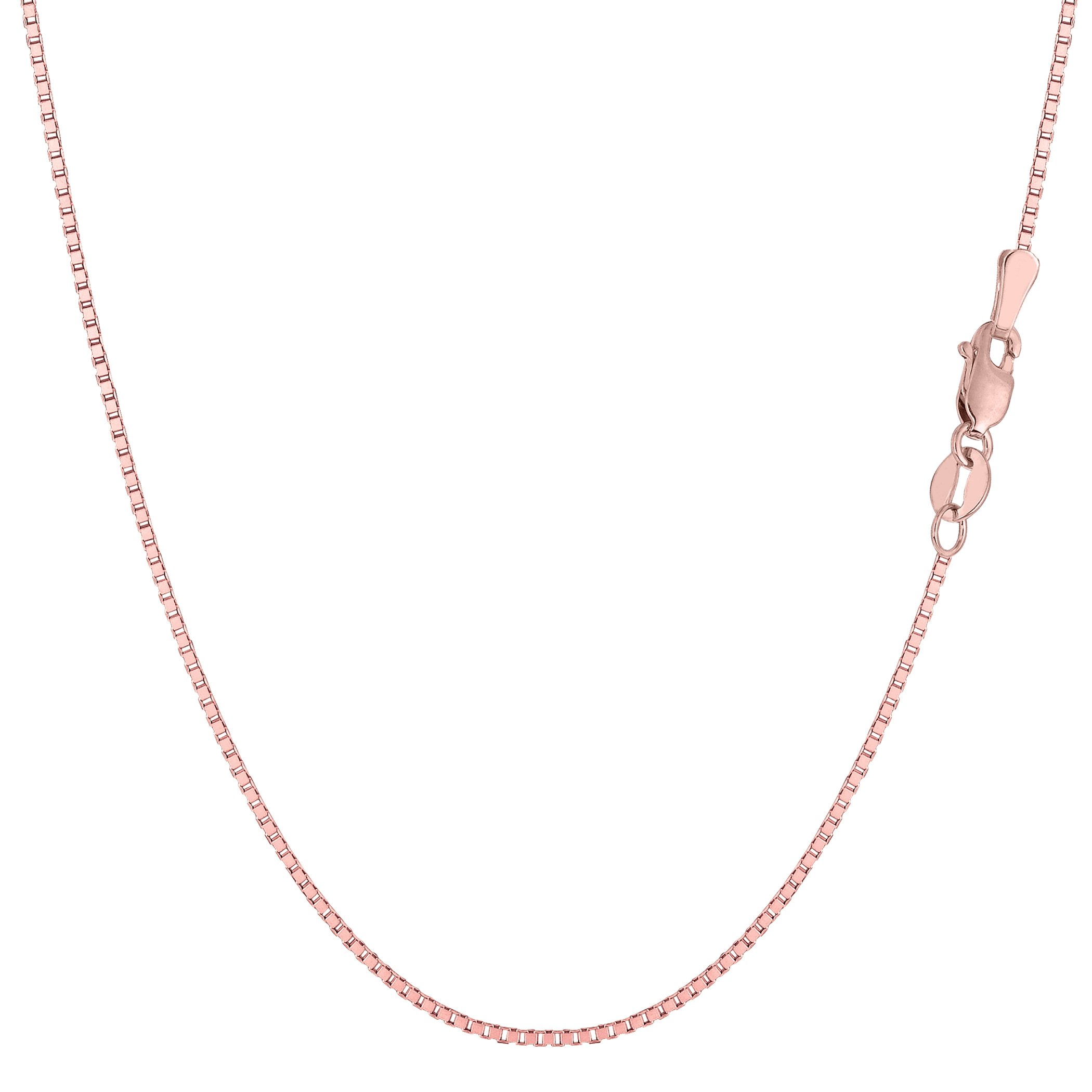 Jewelry Affairs 14k Rose Solid Real Gold Mirror Box Chain Necklace, 0.8mm, 24"