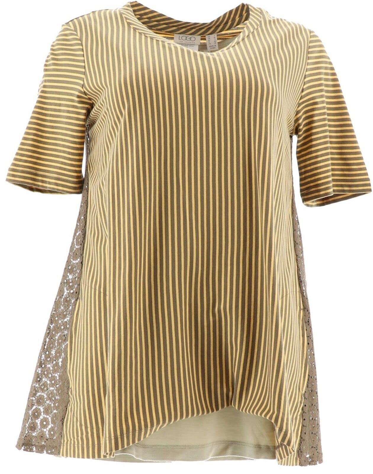 LOGO Lori Goldstein Short Slv Eyelet Back Top & Tank Dark Loden S NEW A290235