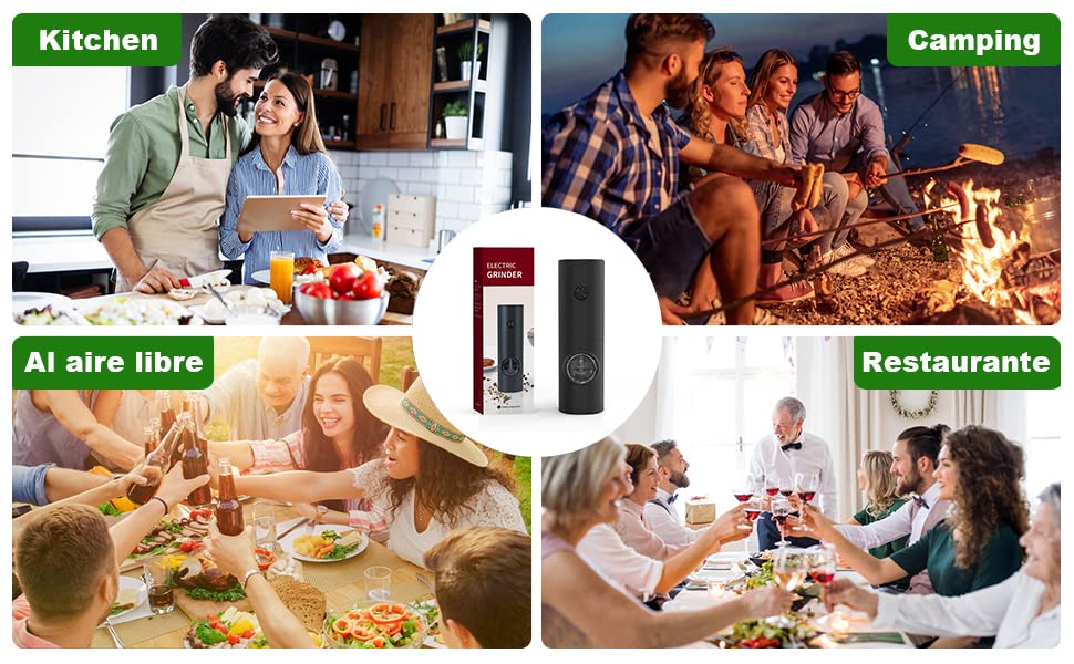 Saknaop Electric Pepper Grinder,Pepper Salt Mill Grinder refillable with Gravity Sensor Switch, Salt Grinder Spice Grinder with Adjustable Coarseness and LED Blue Light,Battery Operated