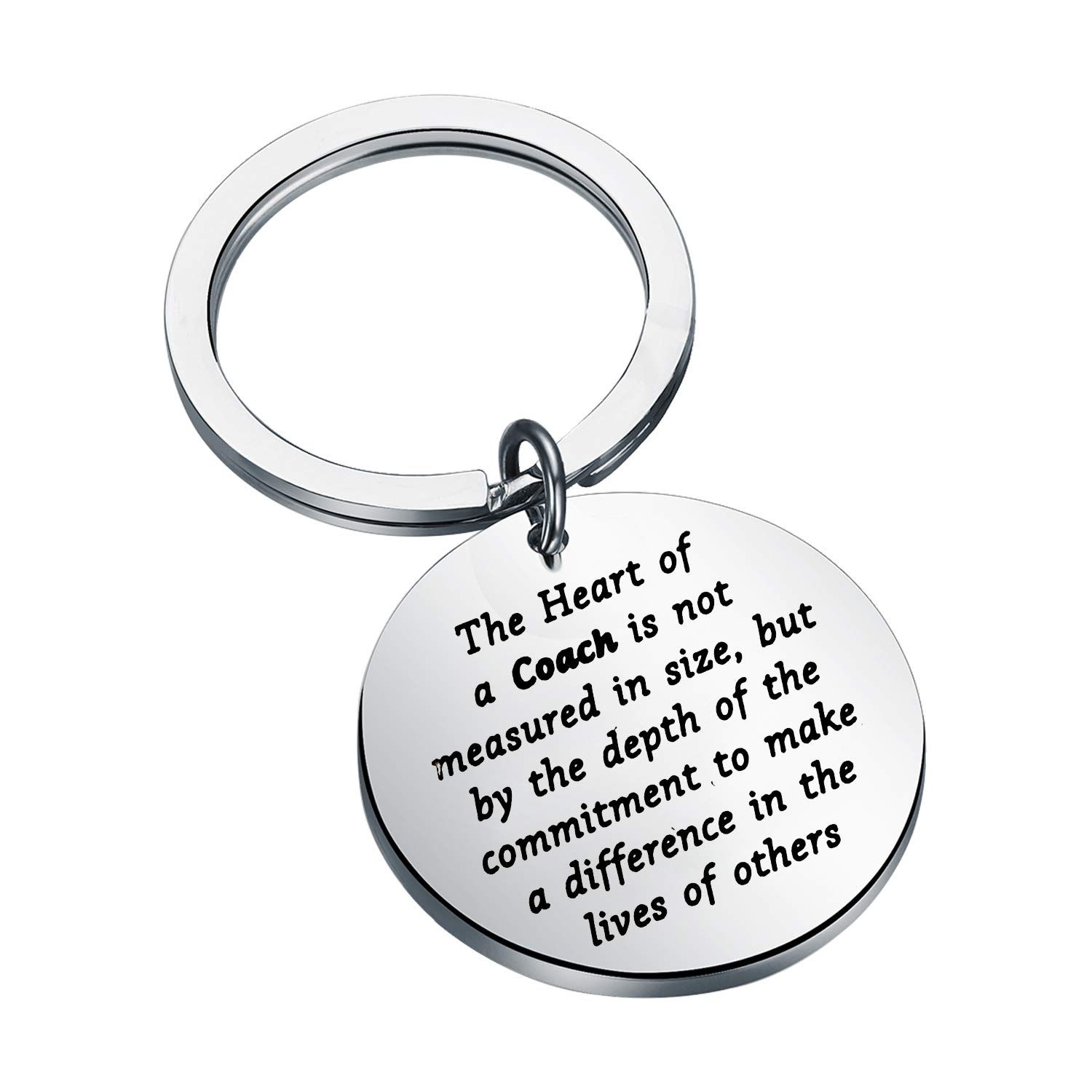 LQRI Thank You Coach Keychain Coach Gift The Heart of a Coach is Not Measured in Size Coach Appreciation Gift for Cheer Coach Cheerleading Swimming Basketball Baseball Coach (sliver)