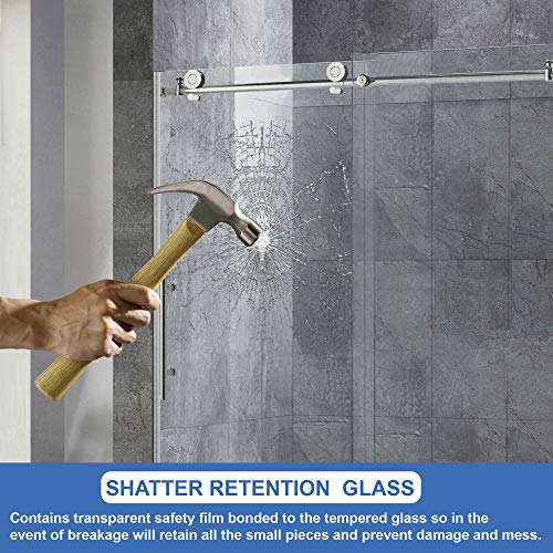 WOODBRIDGE Frameless Sliding Bathtub Door, 56"-60" Width, 62" Height, 3/8" (10 mm) Clear Tempered Glass, Brushed Nickel Finish, Designed for Smooth Door Closing and Opening. MBSDC6062-B4
