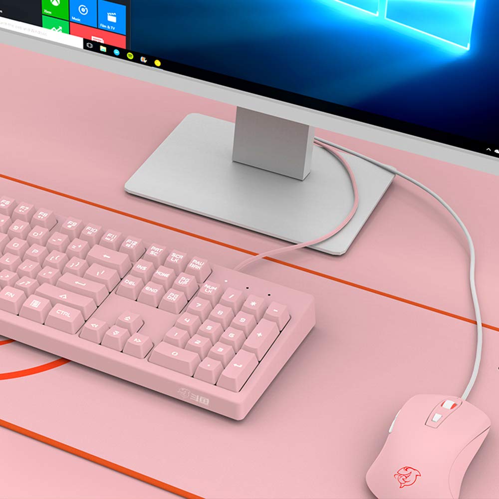 Lomiluskr DKS100 Quiet Wired Computer Keyboard 104 Keys, Adjustable Brightness White Backlight, 19 Anti-Ghosting Keys Keyboard (Pink)