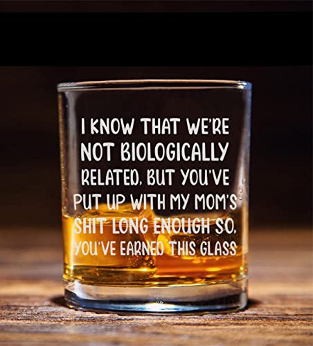 NeeNoNex I Know That We're not Biologically Related Step Dad Whiskey Glass - Funny Birthday Christmas Fathers Day Gift for Step Dad, Step-Father, Bonus Dad