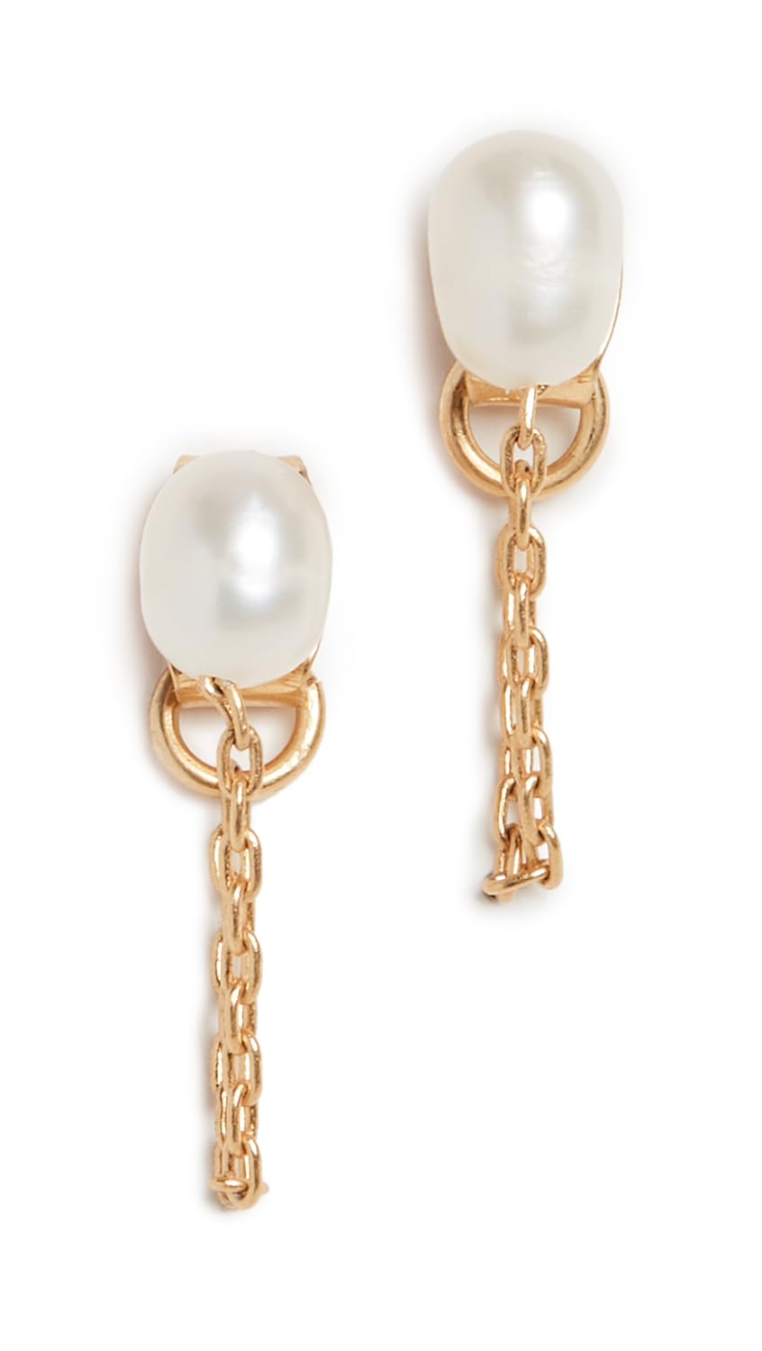Madewell Freshwater Pearl Chain Stud Earrings Vintage Gold One Size