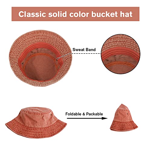 kozinu Washed Cotton Bucket Hats Packable Summer Outdoor Cap Travel Beach Sun Hat Plain Colors for Men Women