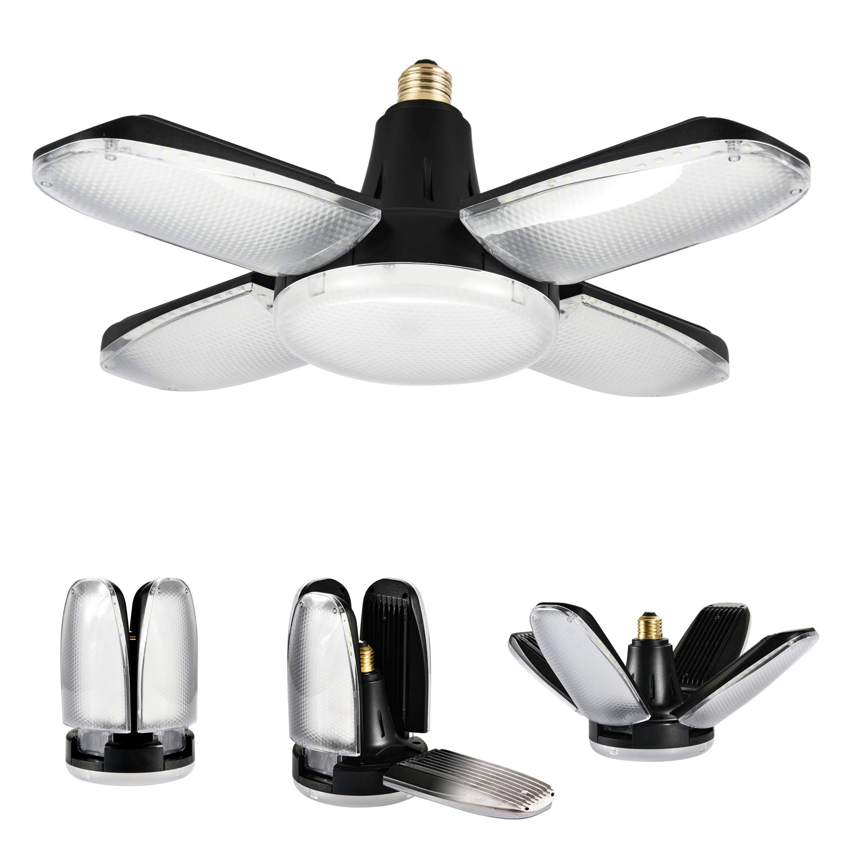 LED Garage Light, 6000K Daylight Working Lights, 5 Panels Deformable High Bay Led Shop Light, E26 Screw-in Bright Ceiling Lighting for Warehouse, Basement, 100W 14,000 LM (450W Equiv.)