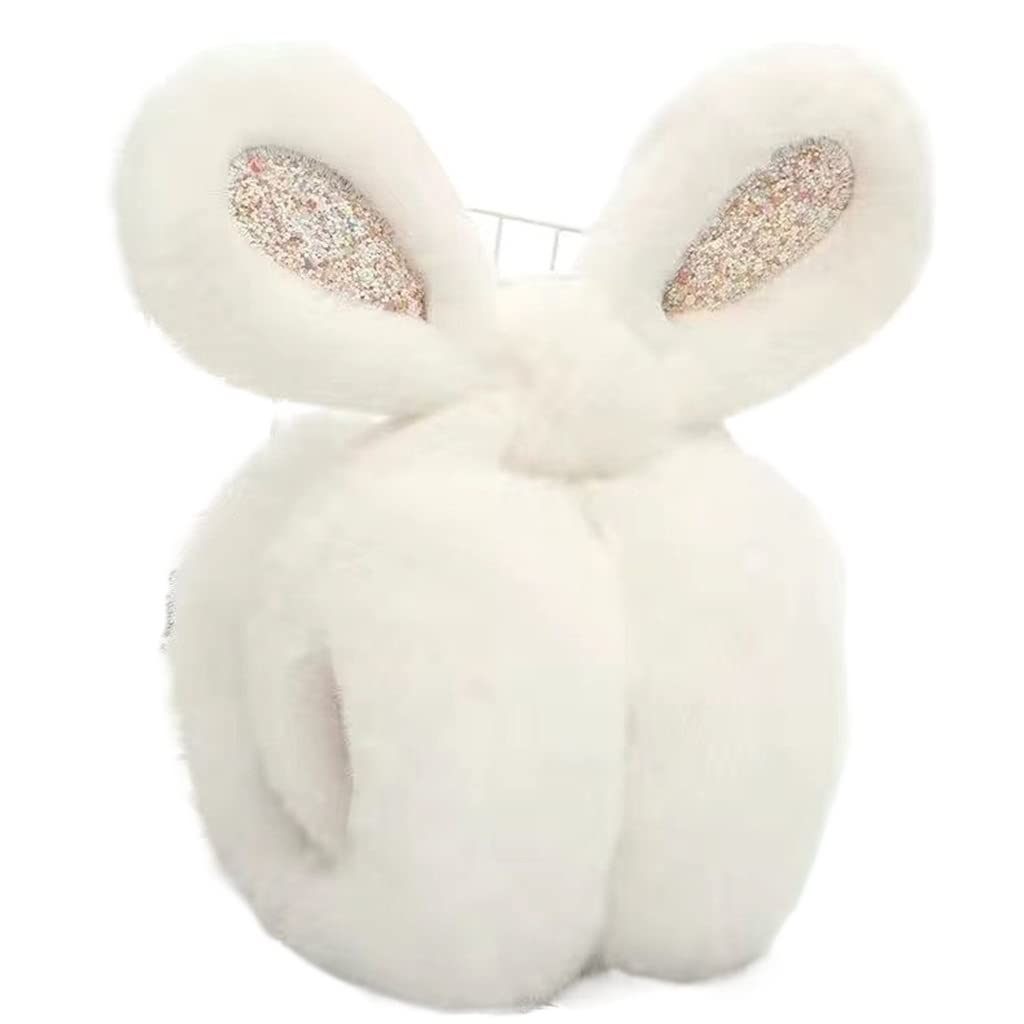 MMLLZEL Khaki Winter Earmuffs for Women Cute Rabbit Ears Warm Earflaps Thicken Furry Fold Ear Muffs Ear Cover Protector Solid Letter Ear Muffs