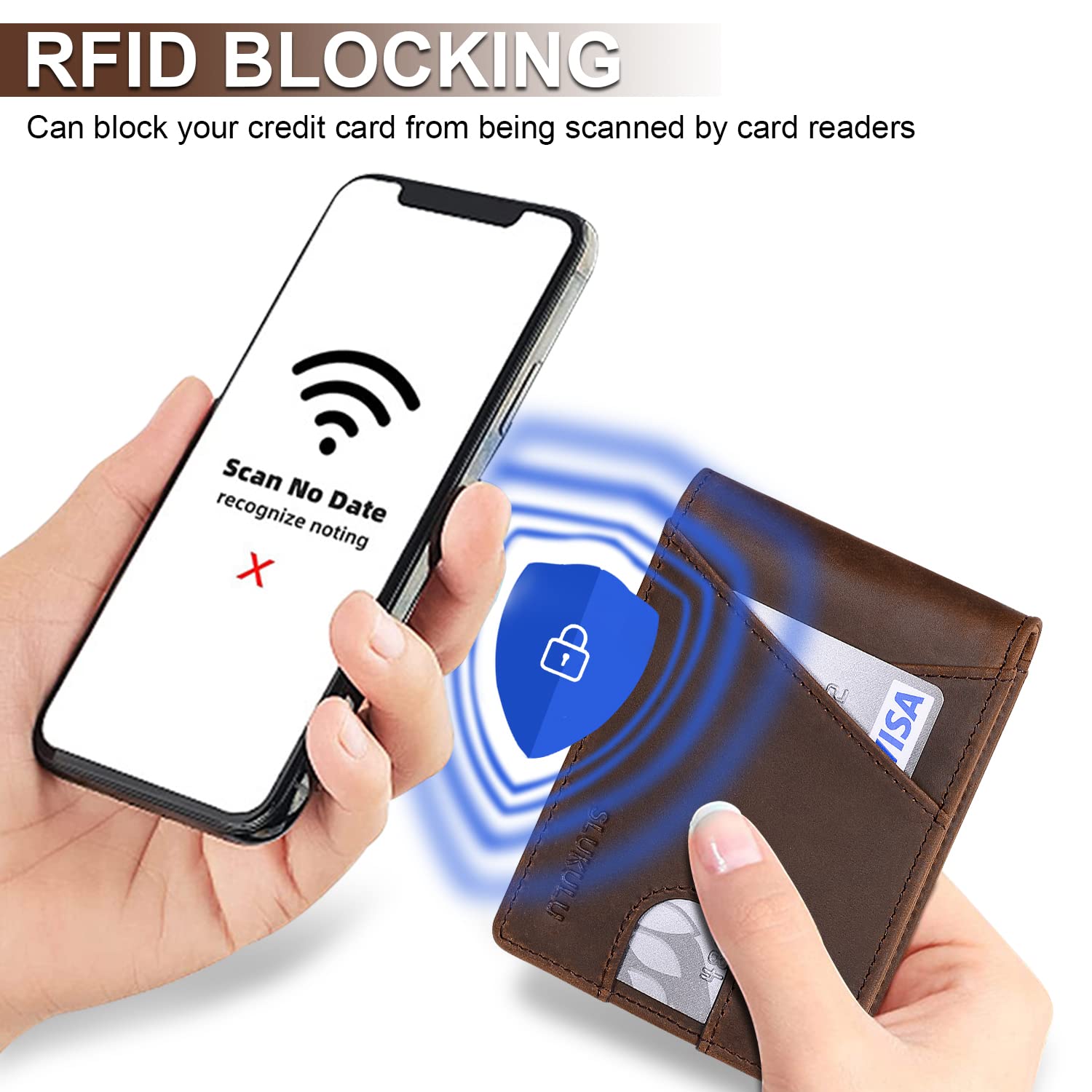 SLUKULU Leather Wallets for Men with Money Clip, Minimalist Bifold Wallet with 10 Card Slots and 1 ID Window ,RDIF Blocking Slim Wallet with Gift Box.