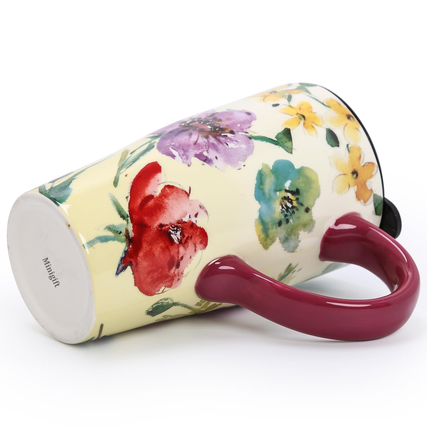 Minigift Ceramic Coffee Mug,Travel Cup with Lid,Handmade Milk Mug 16oz-Giraffe