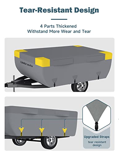 Tent Trailer Cover Umbrauto 2023 Upgraded 7 Layers Top Pop Up Camper Covers Waterproof Extra Thick Polypropylene Breathable Ripstop Anti-UV Pop Up Folding Trailer Cover Fits 10' - 12' Trailers
