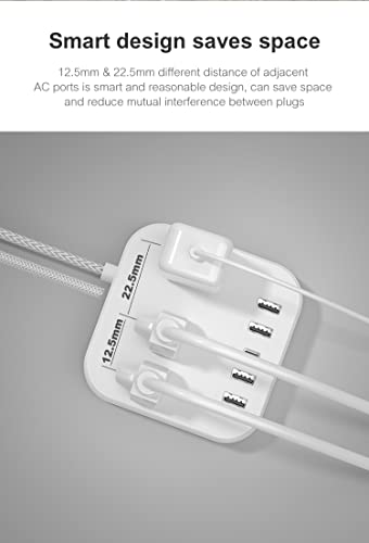 Power Strip, 3 Outlets, 4 USB Charging Ports, 1 USB-C Port, 5Ft Braided Extension Cord. Wall or Desk. Home Office Travel