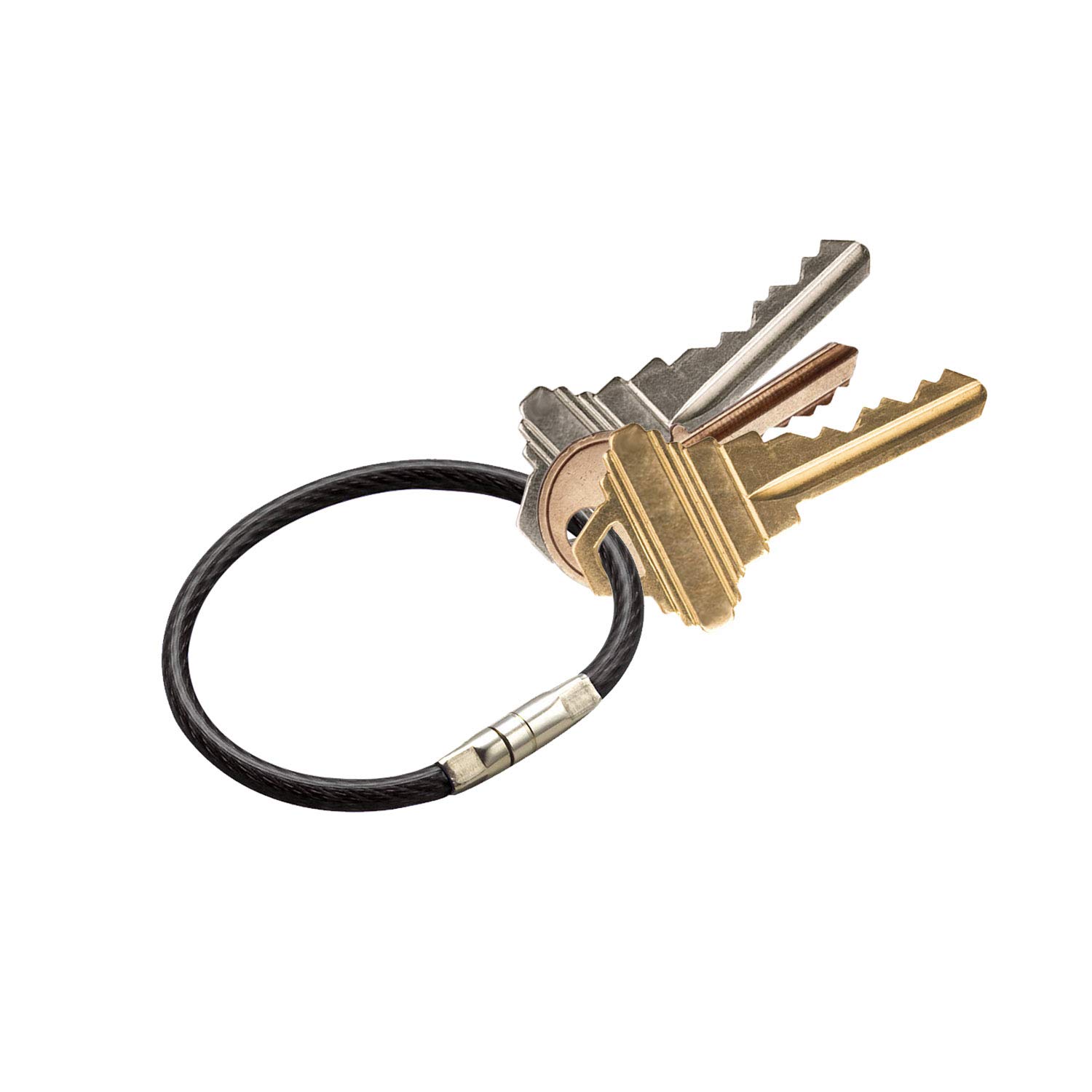 Lucky Line 4-1/2" Locking Cable Key Ring, Crimp to Permanently Close, Nylon Coated Steel Wire, Corrosion-Resistant, 25 Pack, Black (80820)