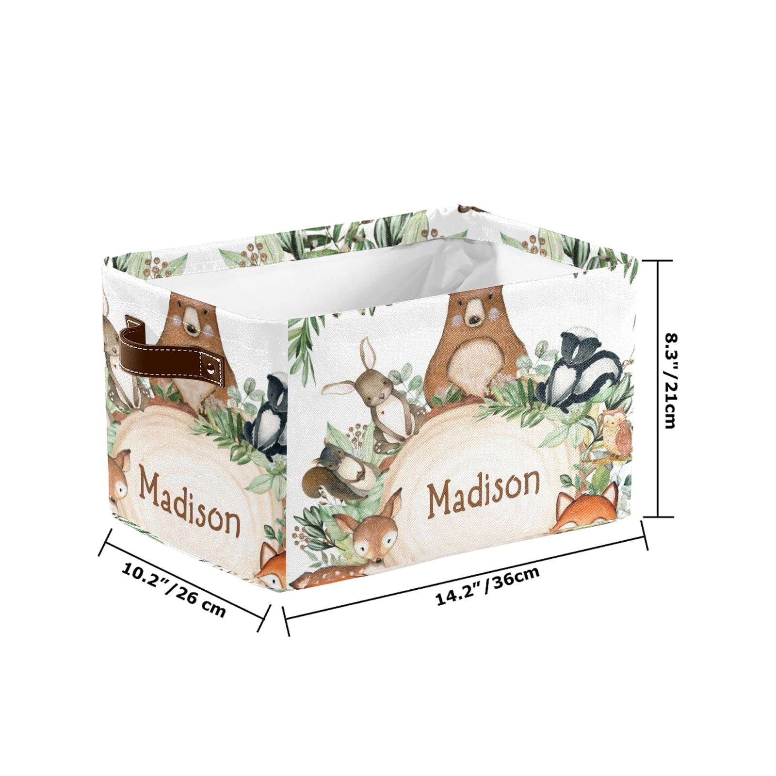 Woodland Animals Personalized Storage Basket,Custom Storage Bins Cubes Organizer with Handle for Bedroom Wardrobe,Nursery,Basket 1 Pack