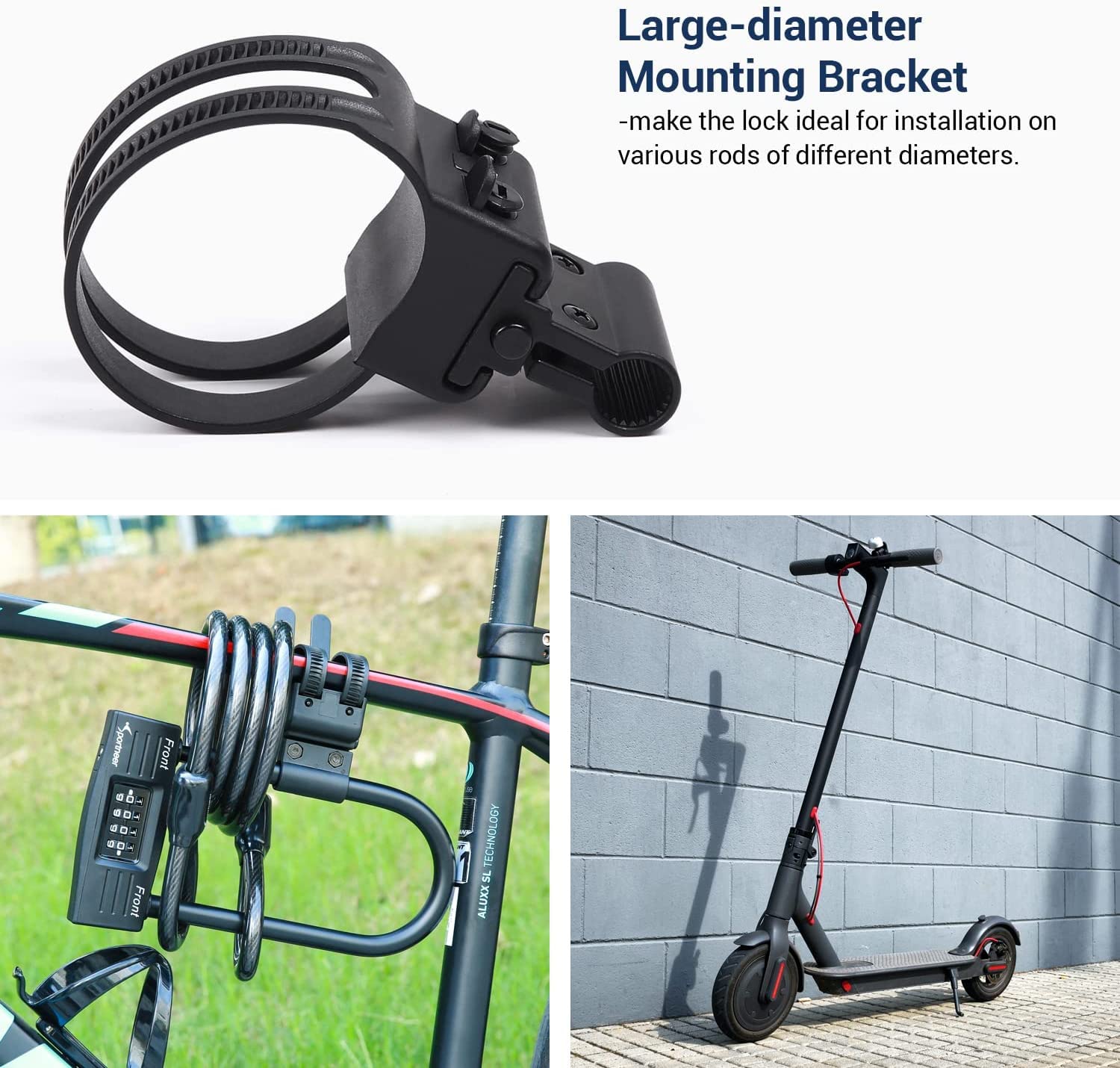 Sportneer U-Shaped Bike Lock with Keyless Design, 10mm Zinc Alloy U-Lock, 5-Feet Steel Cable, Adjustable Mounting Bracket, 130 PSI Inflating Capability