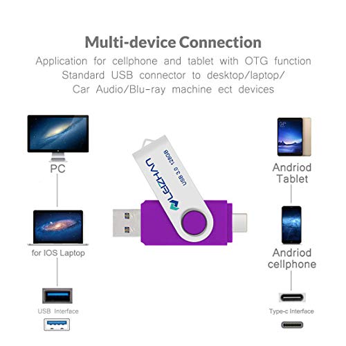 leizhan 128 gb USB 3.0 Type C Flash Drive Picture Stick Compatible with Samsung Galaxy S10+, S10e, S10,S9, Note 9, S8, S8 Plus, Purple