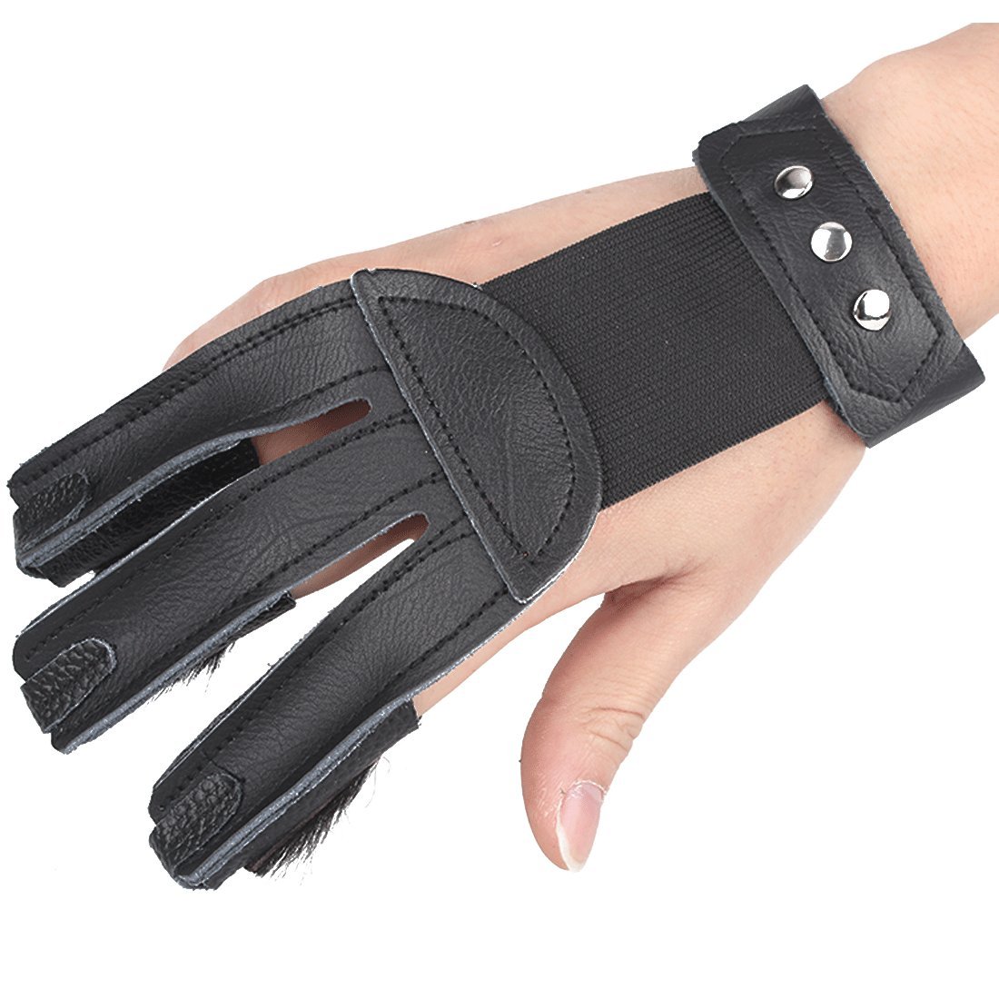 KRATARC Adult Youth Archery Leather Gloves Finge Arrow Bow Archery Accessories (Black-Youth Size)