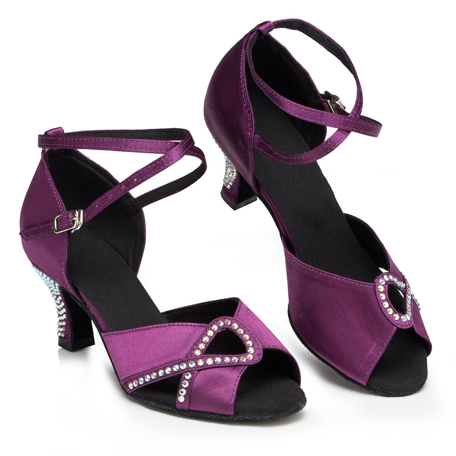 Minishion Women's TH158 Kitten Low Heel Purple Satin Wedding Ballroom Latin Taogo Dance Sandals US 8.5