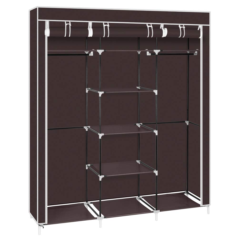 Knocbel 69" Tall Freestanding Closet Organzier Clothes Garment Rack with Storage Shelves & 2 Hanging Rods (Black)