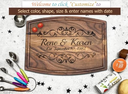 Personalized Wood Cutting Board Handmade in USA β Best Serves as Cheese board, Serving tray, Chopping board, Charcuterie board β Unique Wooden Gift for Wedding, Anniversary, House warming, Christmas