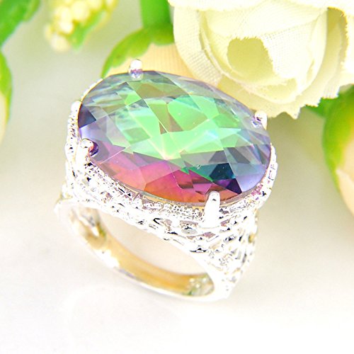 Luckyshine Dreamy Rainbow Oval Fire Mystic Topaz Gems Silver Plated Rings