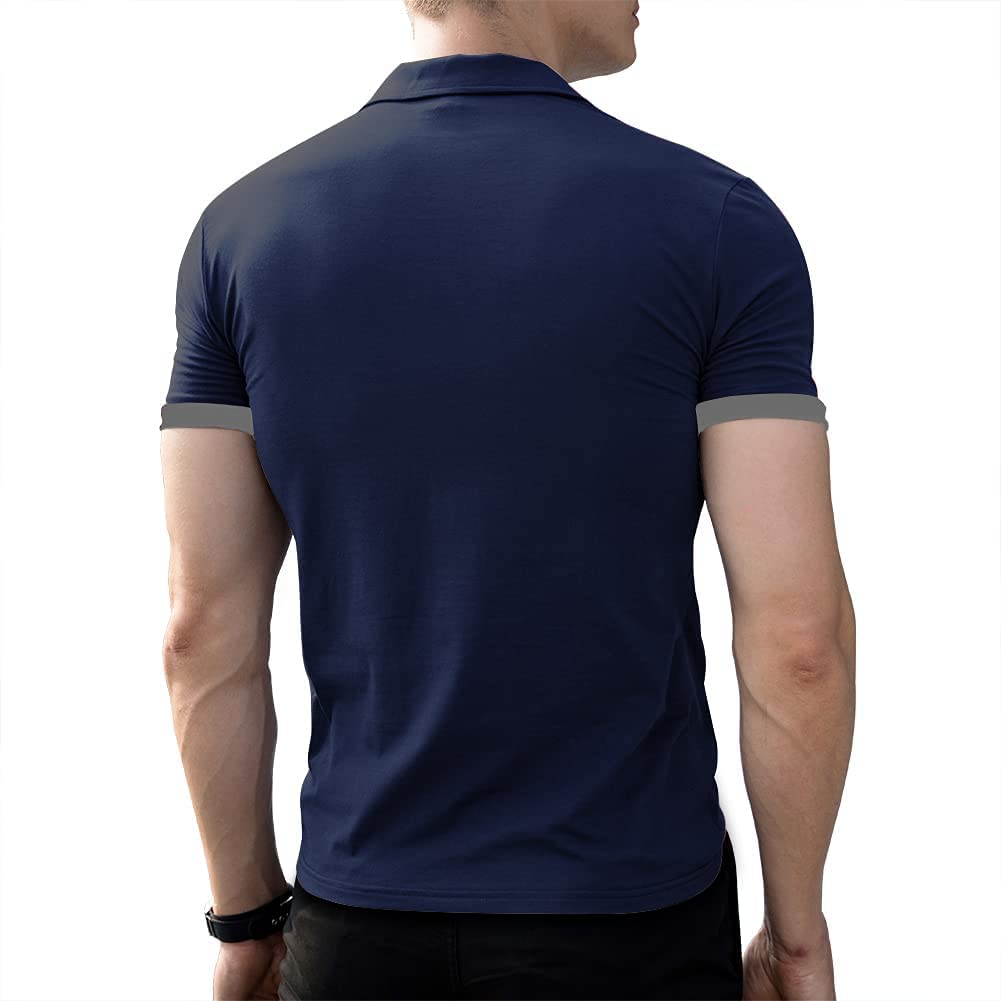 kuboyee Mens Casual Slim Fit Polo Shirts Short Sleeve Contrast Color Stitching Stripe Summer Cotton T-Shirts
