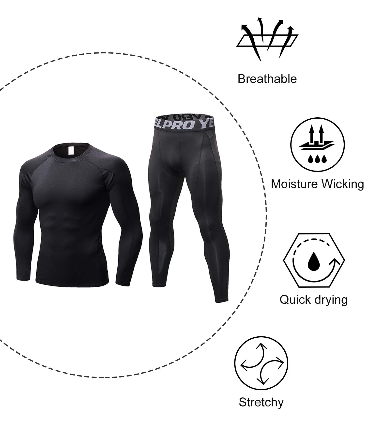 Mens Compression Set Workout Pants and Long Sleeve Shirts Winter Warm Thermal Base Layer Top & Bottom