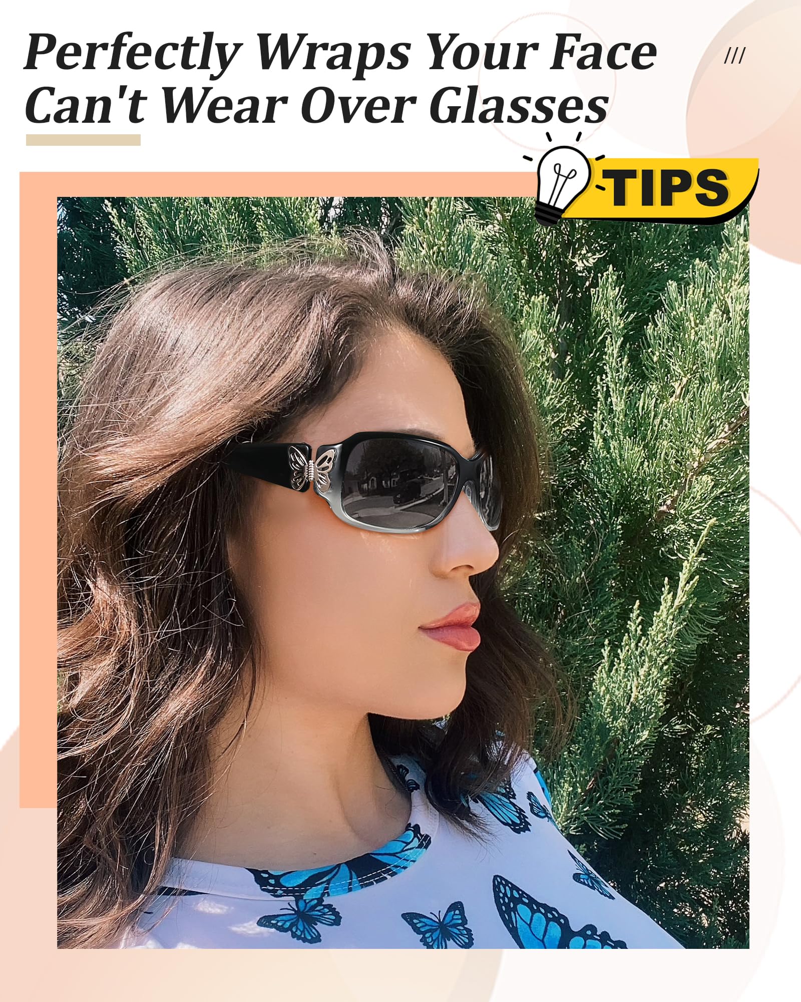 LVIOE Polarized Sunglasses for Women, Fashion Butterfly Decoration Driving Fishing-99.99% UV Protection