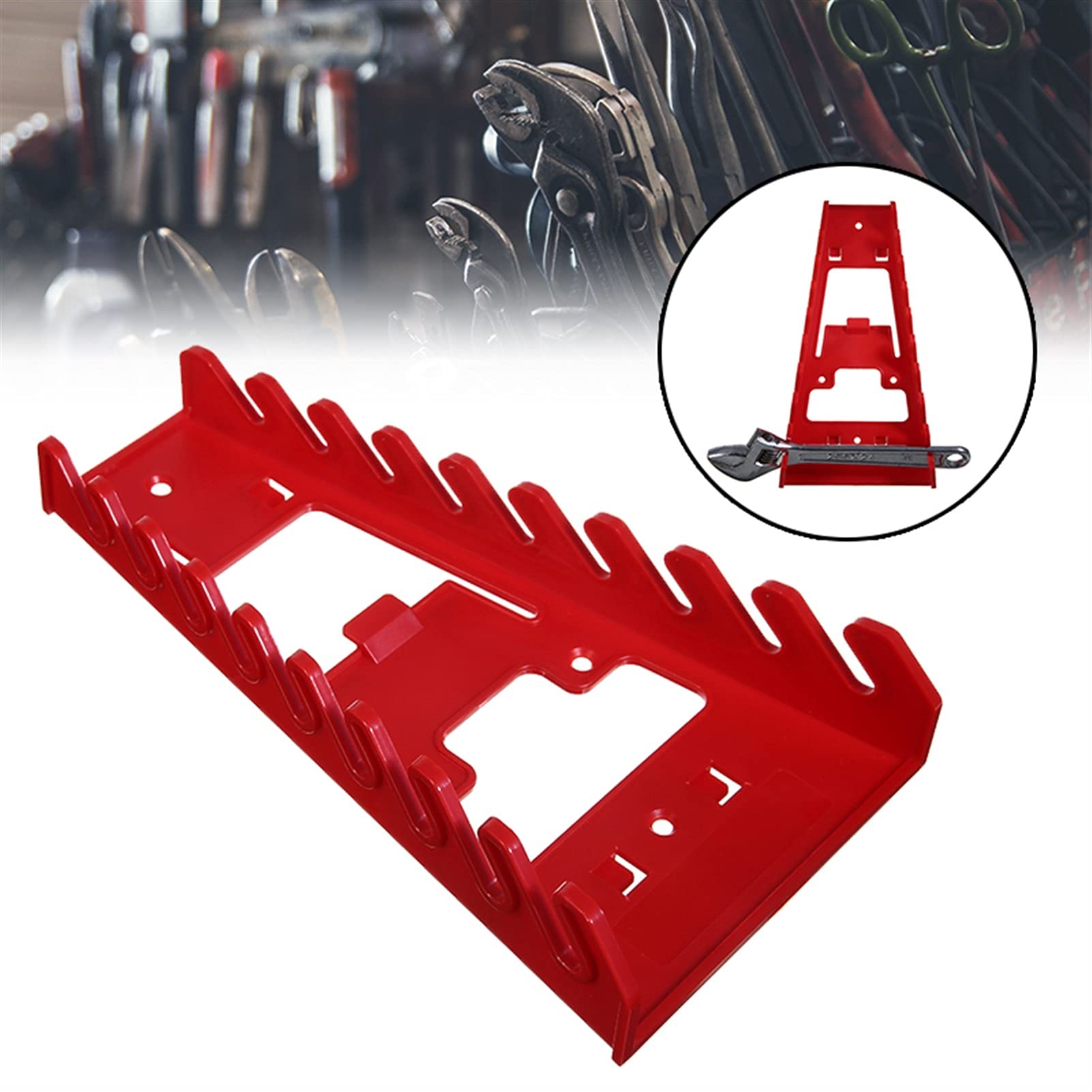 yesQMI Wall Mounted Spanner Rack 9 Slots Plastic Wrenches Rack Hand Tools Holder Rack Rail Tray Organizer Tool