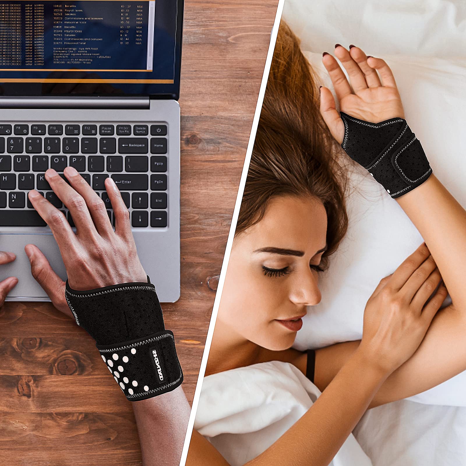 SHZNJXD Upgrade Wrist Brace for Carpal Tunnel for Women Men Right & Left Hands Doctor Recommend Wrist Wraps, Night Support (2 Pack Black)