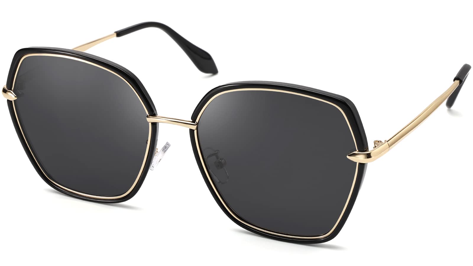 LIKSMU Oversized Polarized Sunglasses for Women Polarized UV Protection Designer Fashion Black Square Big Sun Glasses Black