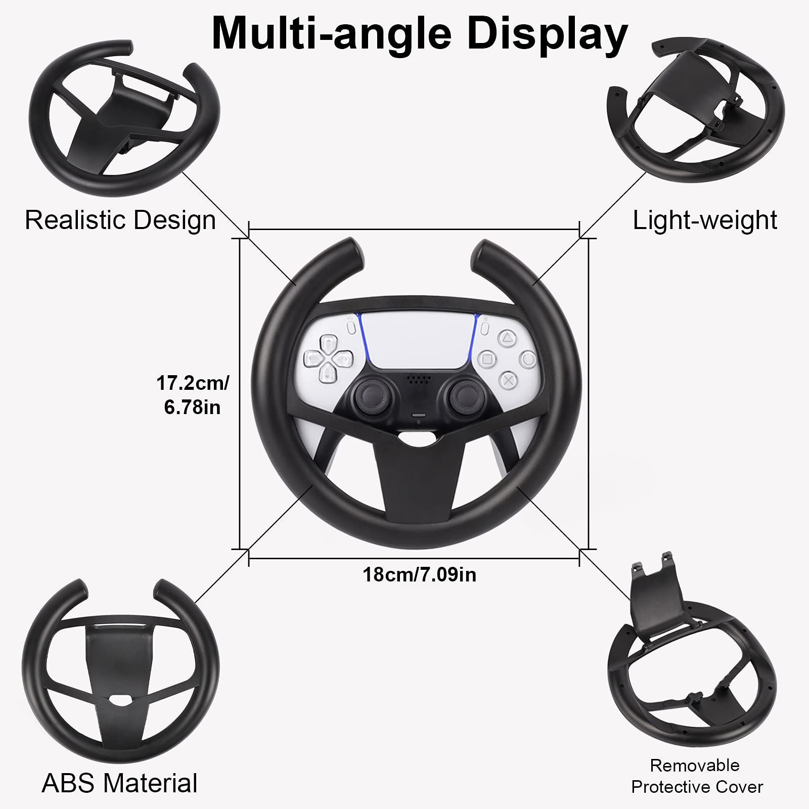 PowerLead PS5 Controller Steering Wheel, Game Steering Wheel, Playstation 5 Accessory, Works with PS5 Car Driving Video Game (Black)