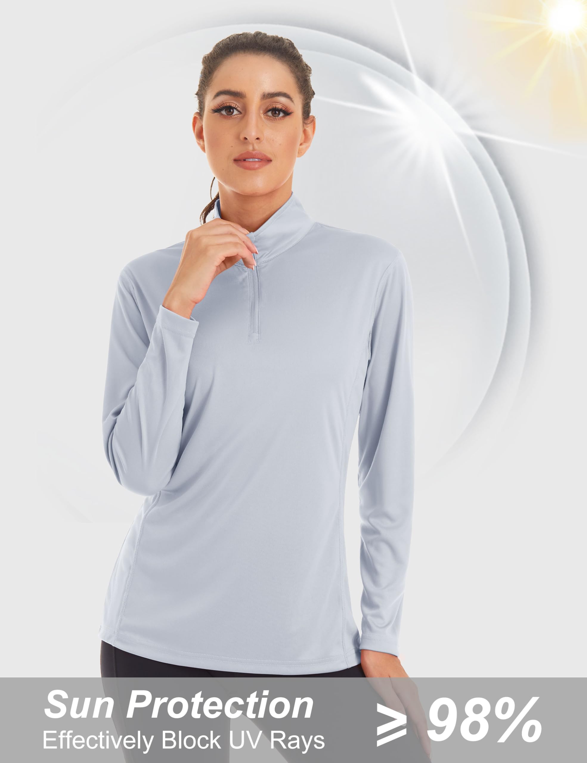 MAGCOMSEN Womens Uv Protection Shirts Running Shirts Women Gym Athletic Shirts Long Sleeve Tunics for Women Rashguard Shirt Light Grey