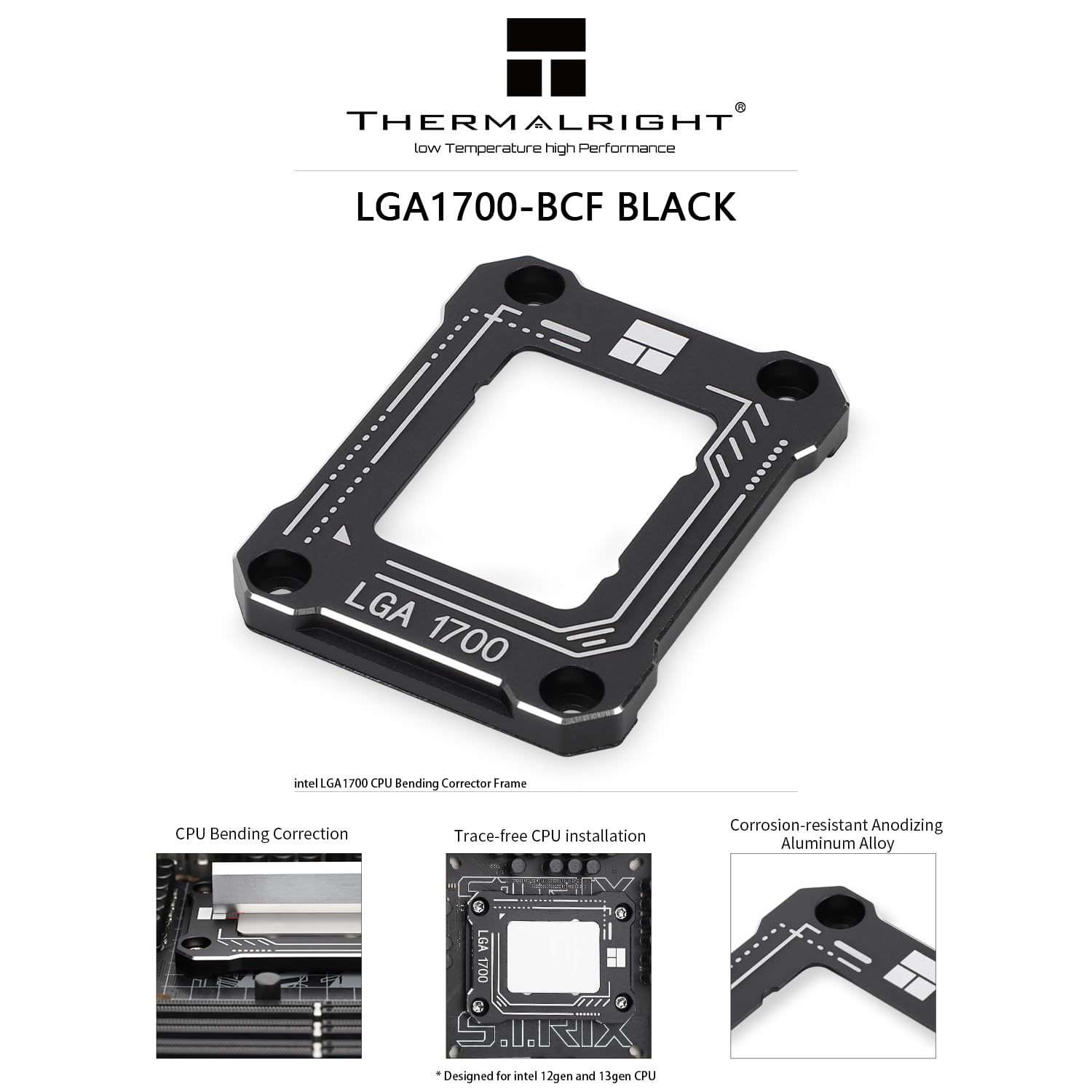 Thermalright Intel12th13th Generation LGA1700 Anti-Bending Buckle,Curved Pressure Plate,CPU Fixing Buckle,CPU Stress Bending Correction Fixer,Fully Fitted and Fixed Without Trace Installation (Black)