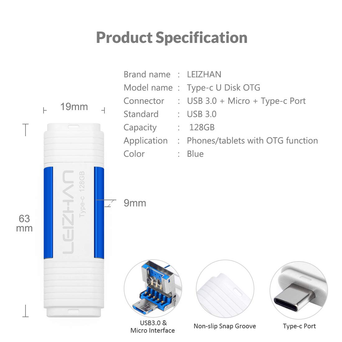 leizhan 64GB 3 in 1 USB-C OTG USB 3.0 Flash Drive Type C Thumb Drive Micro OTG Photo Stick Micro USB Pendrive Compatible for Android Phone Samsung Galaxy,HTC,Google Pixel XL,Motorola,LG