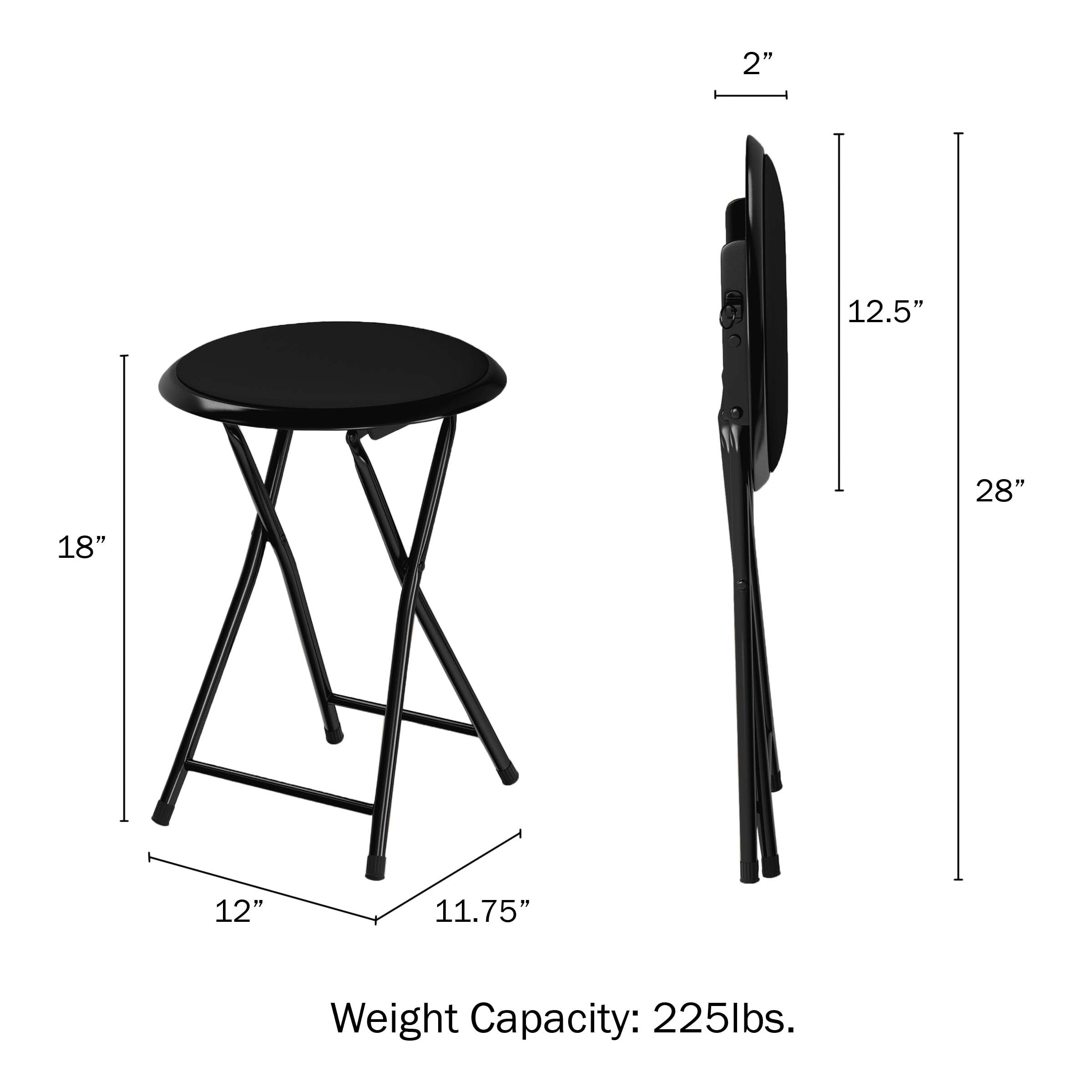 Lavish Home Folding Bar Stools - Set of 2 Heavy-Duty 18-Inch Stool - 225lb Capacity and Padded Seats for Dorm, Recreation or Game Room (Black)