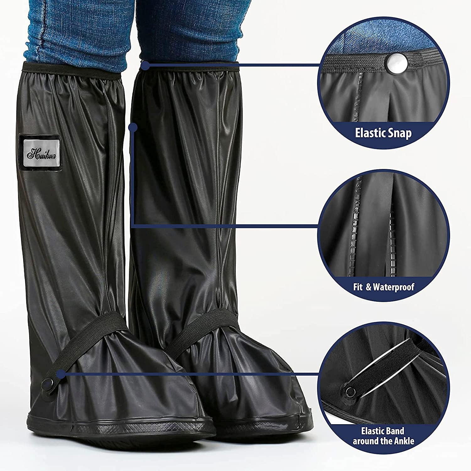 MAGICDESIGN 2 Pair Black Waterproof Shoes Covers, Motorcycle rain Gear for Men, Anti- Snow Rain Boot Covers with Reflector, Suitable for Gardening, Motorcycle, Cycling, Raining Day. XX-Large