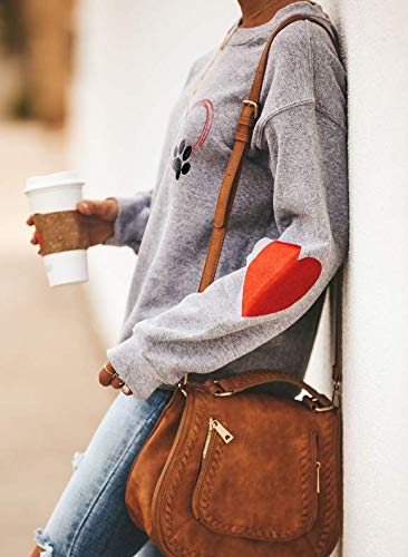 Love Heart Dog Paw Print Sweatshirts Women Long Sleeve Pullover Tops Casual Blouse Mother's Day Gray X-Large