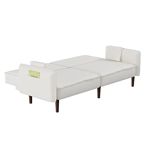 Woanke Convertible Sleeper, Futon Sofa Arms Split Back Design, Compact Couch Bed for Living Room, White