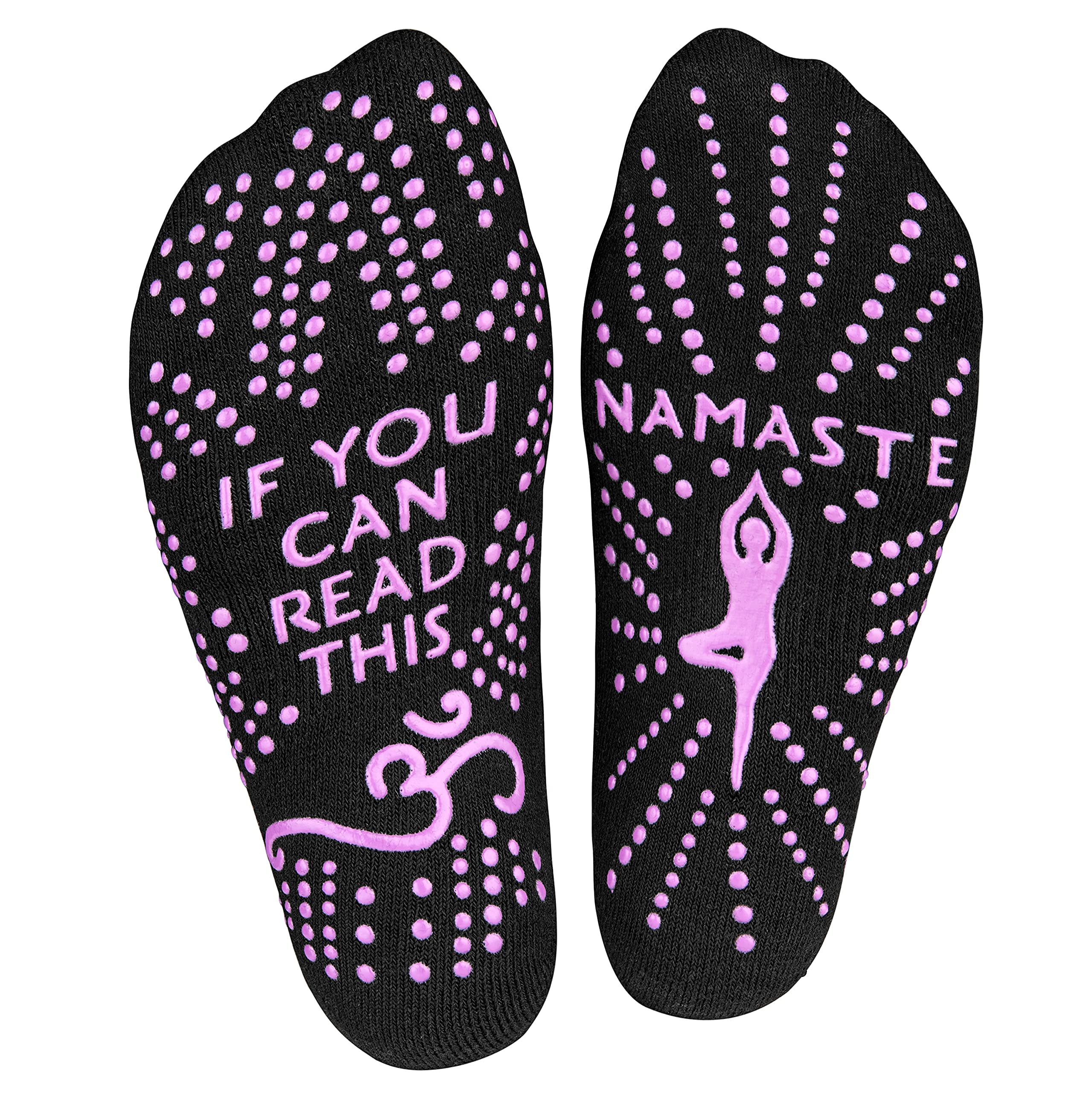 Lavley Yoga Socks for Women with non slip grip Namaste, Breathe, and Sloth Designs (2 Pack - Breathe + Namaste)